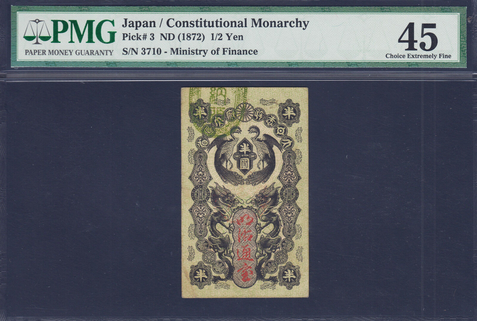 1/2 Yen 1872 Japan - Constitutional Monarchy ND Pick-3 Extra Fine PMG ...