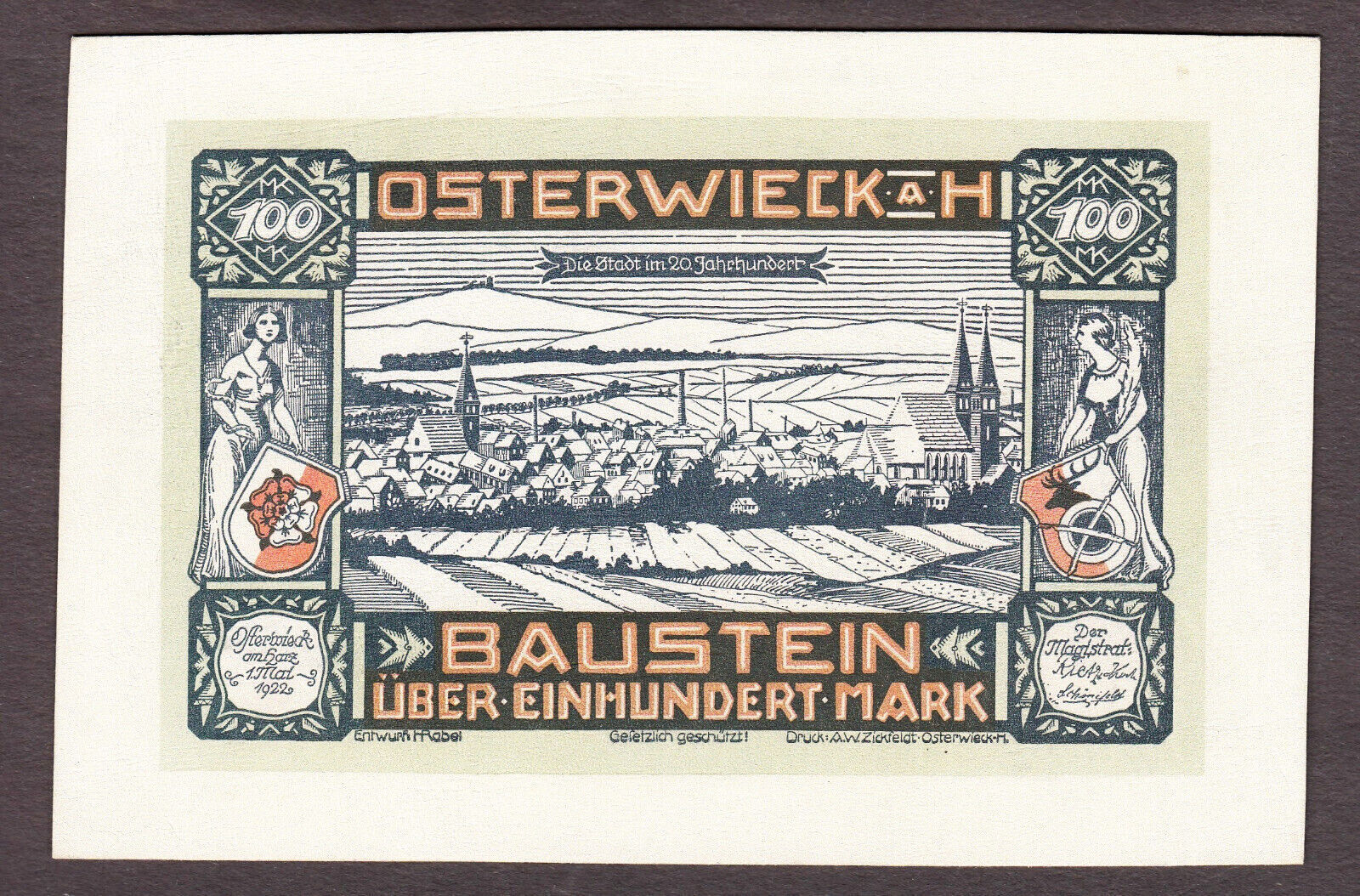 100 Mark 1922 Germany - Osterwieck-Harz LEATHER Notgeld Nice Grade | MA ...