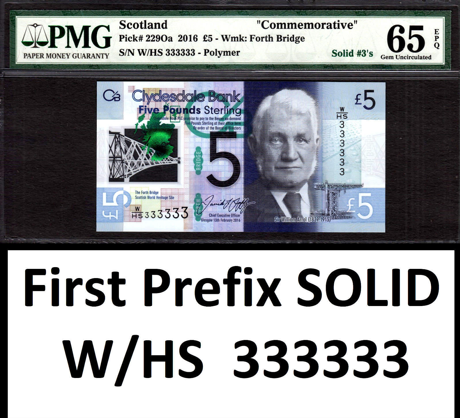 5 Pounds Scotland Polymer 1st Prefix W/HS SOLID Serial 333333 GEM UNC ...