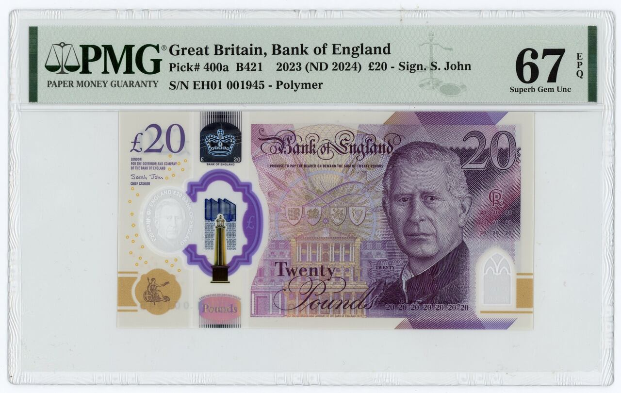 Great Britain / England £20 Pounds 2024 King Charles, First Prefix, Low ...
