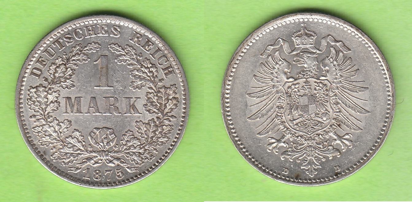 Kaiserreich 1 Mark 1875 D sehr hübsch vz-st, zaponiert | MA-Shops