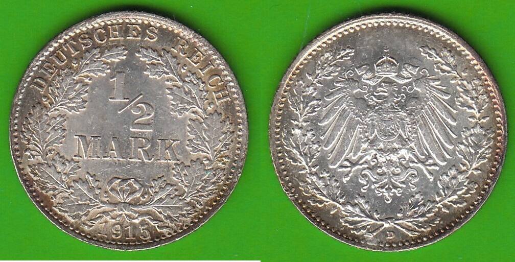 Kaiserreich 1/2 Mark 1915 D hübsch vz+/vz-st | MA-Shops