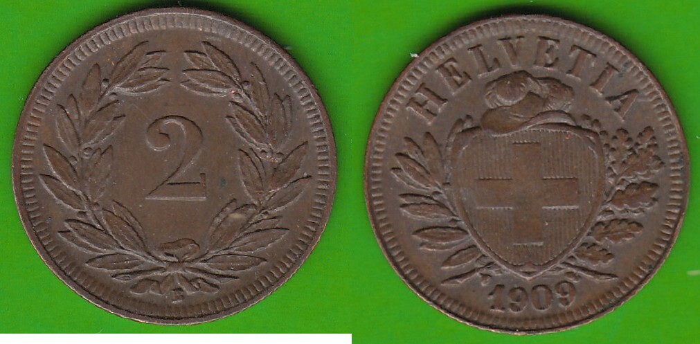 Schweiz 2 Rappen 1909 hübsch vz | MA-Shops