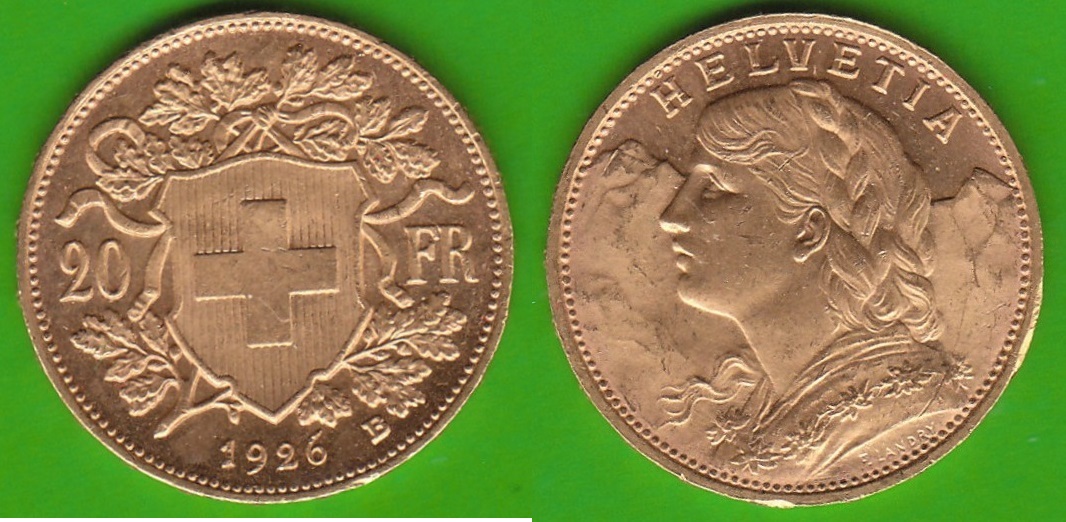 Schweiz 20 Franken 1926 GOLD, Vreneli, sehr hübsch, selten vz-st/fast st, kl. Kratzer, kl ...