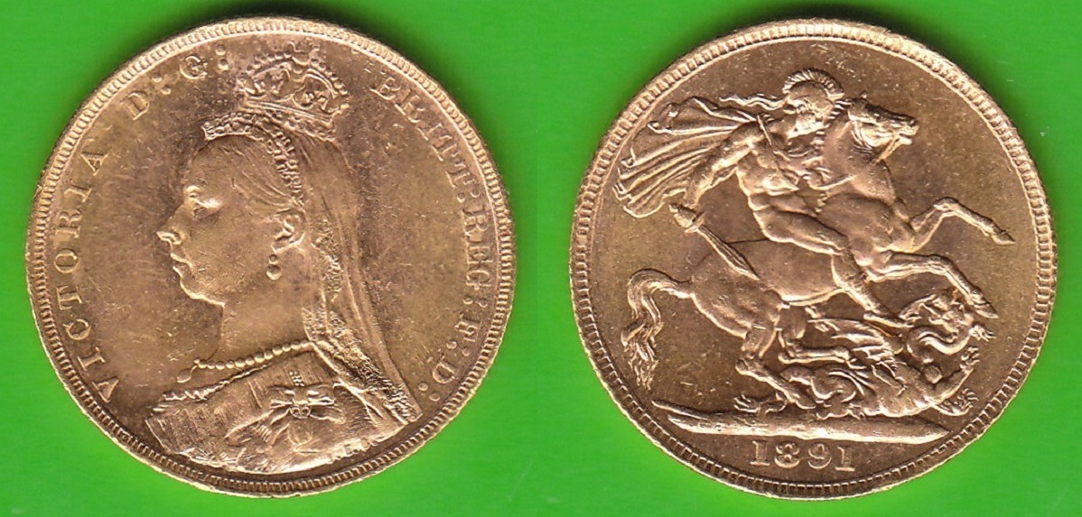 Großbritannien Sovereign 1891 GOLD, Victoria 1837-1901, hübsch vz+/vz ...