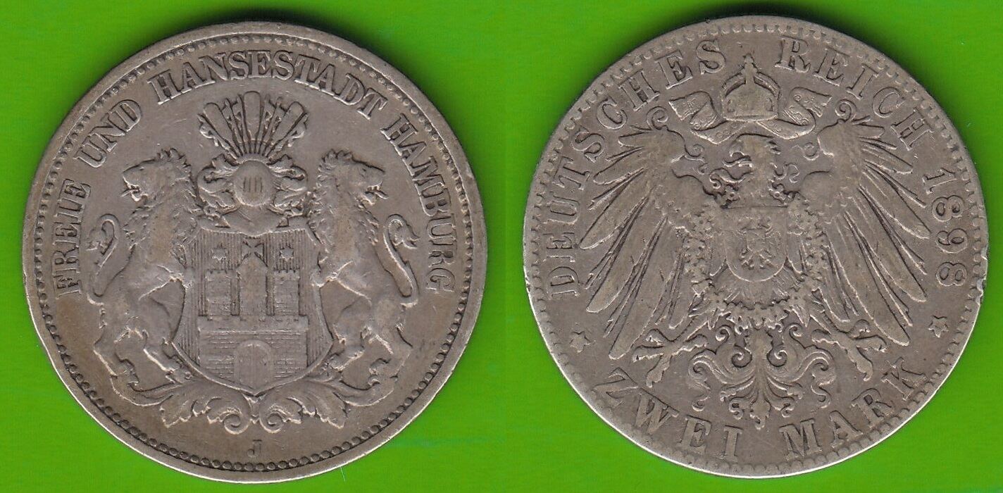 Hamburg 2 Mark 1898 seltener Jahrgang s-ss, kleine Randfehler | MA-Shops
