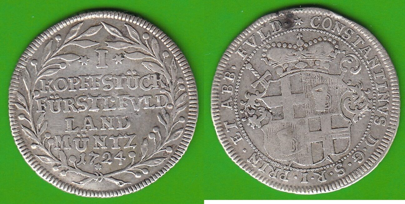Fulda Bistum 1 Kopfstück 1724 Konstantin von Buttlar 1714-1726, sehr ...