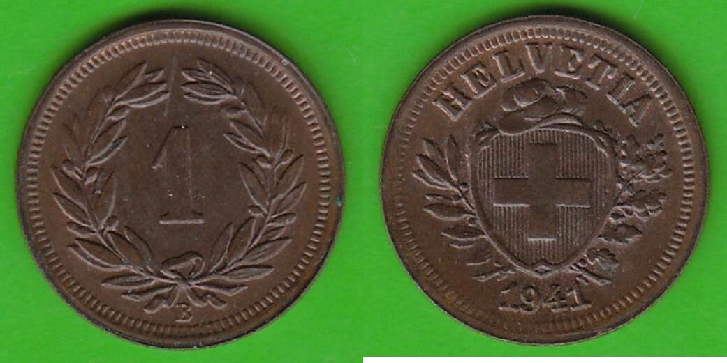 Schweiz 1 Rappen 1941 letzter Jahrgang dieses Typs, sehr hübsch vz-st | MA-Shops