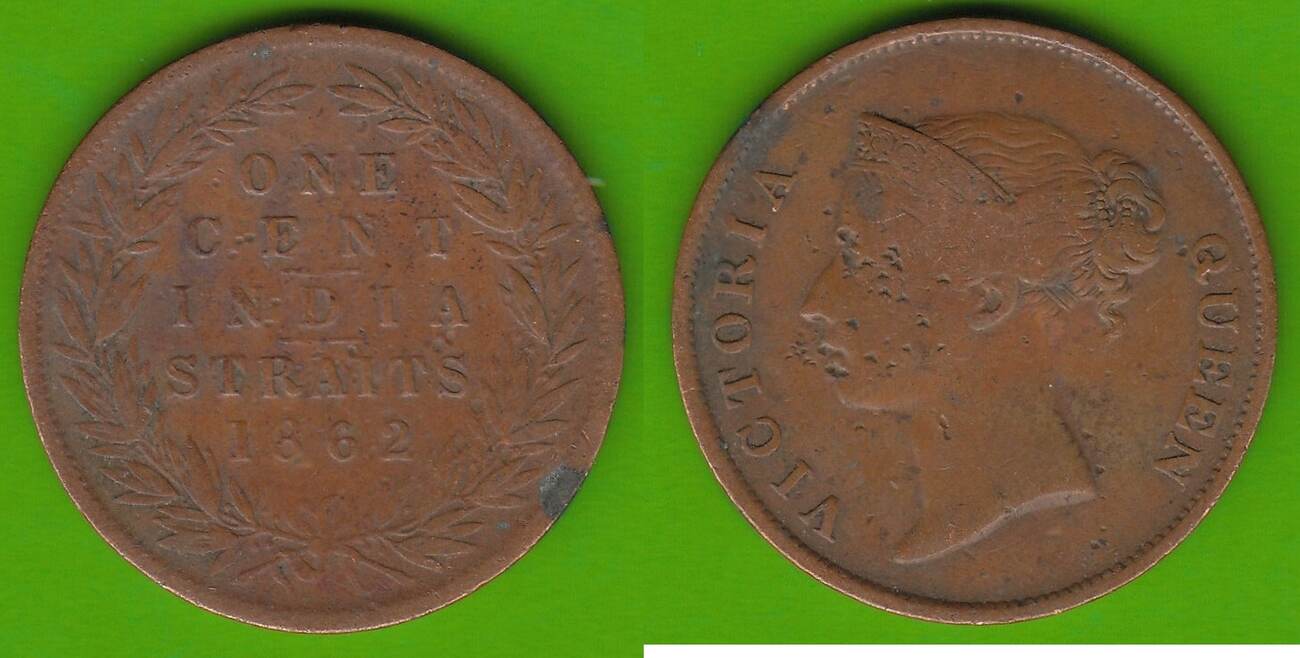 Straits Settlements 1 Cent 1862 Victoria 1837-1901 s-ss, einige Druckstellen | MA-Shops