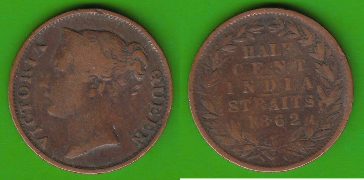 Straits Settlements 1/2 Cent 1862 Victoria 1837-1901, selten s-ss/s | MA-Shops