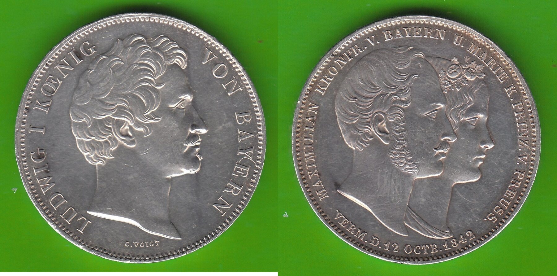 Bayern Geschichtsdoppeltaler 1842 Ludwig I. 1825-1848, Hochzeit Kronprinz Maximilian vz+/vz-st ...