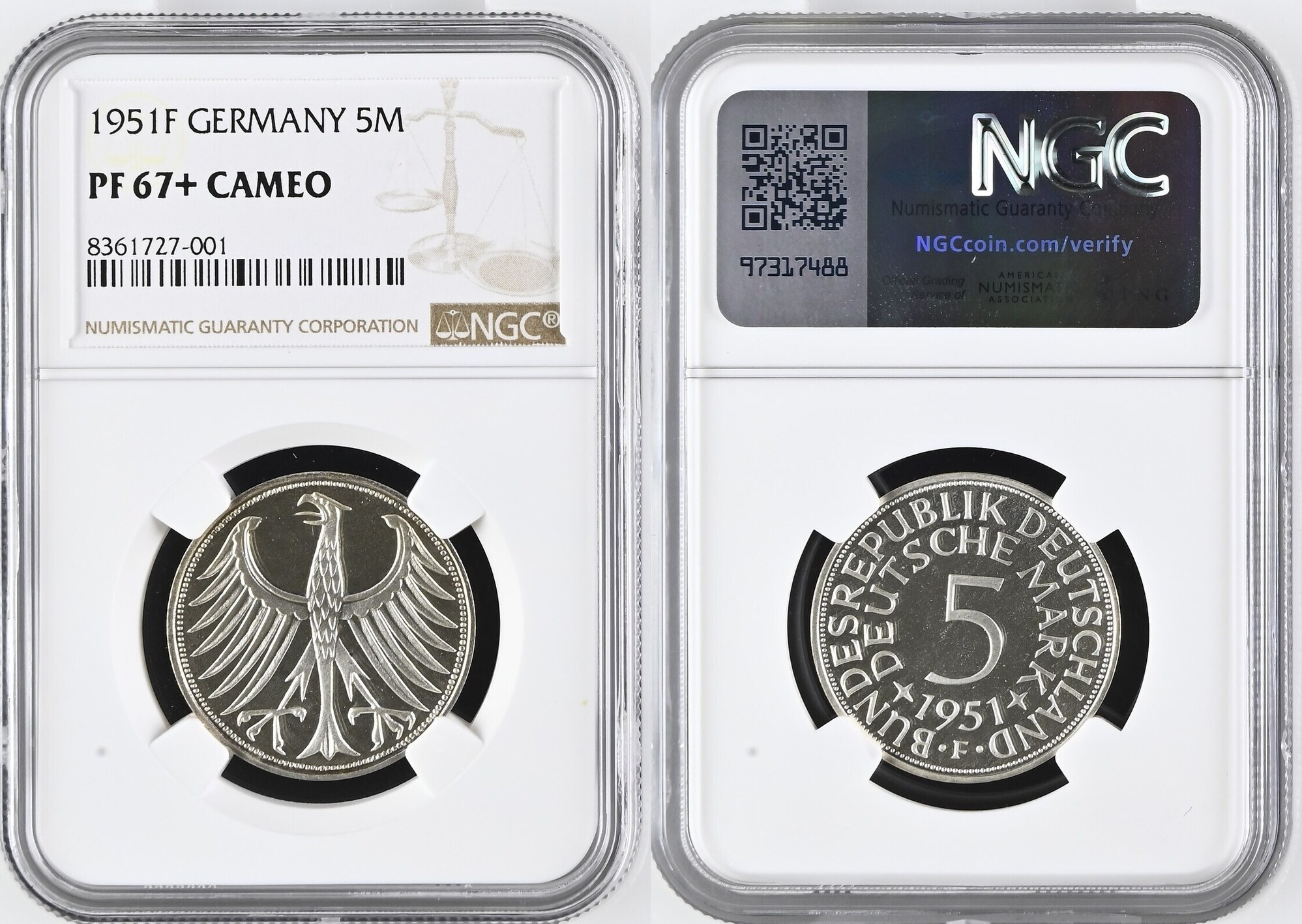 BRD 5 Deutsche Mark 1951 F Traumstück, extrem selten in dieser Qualität ...