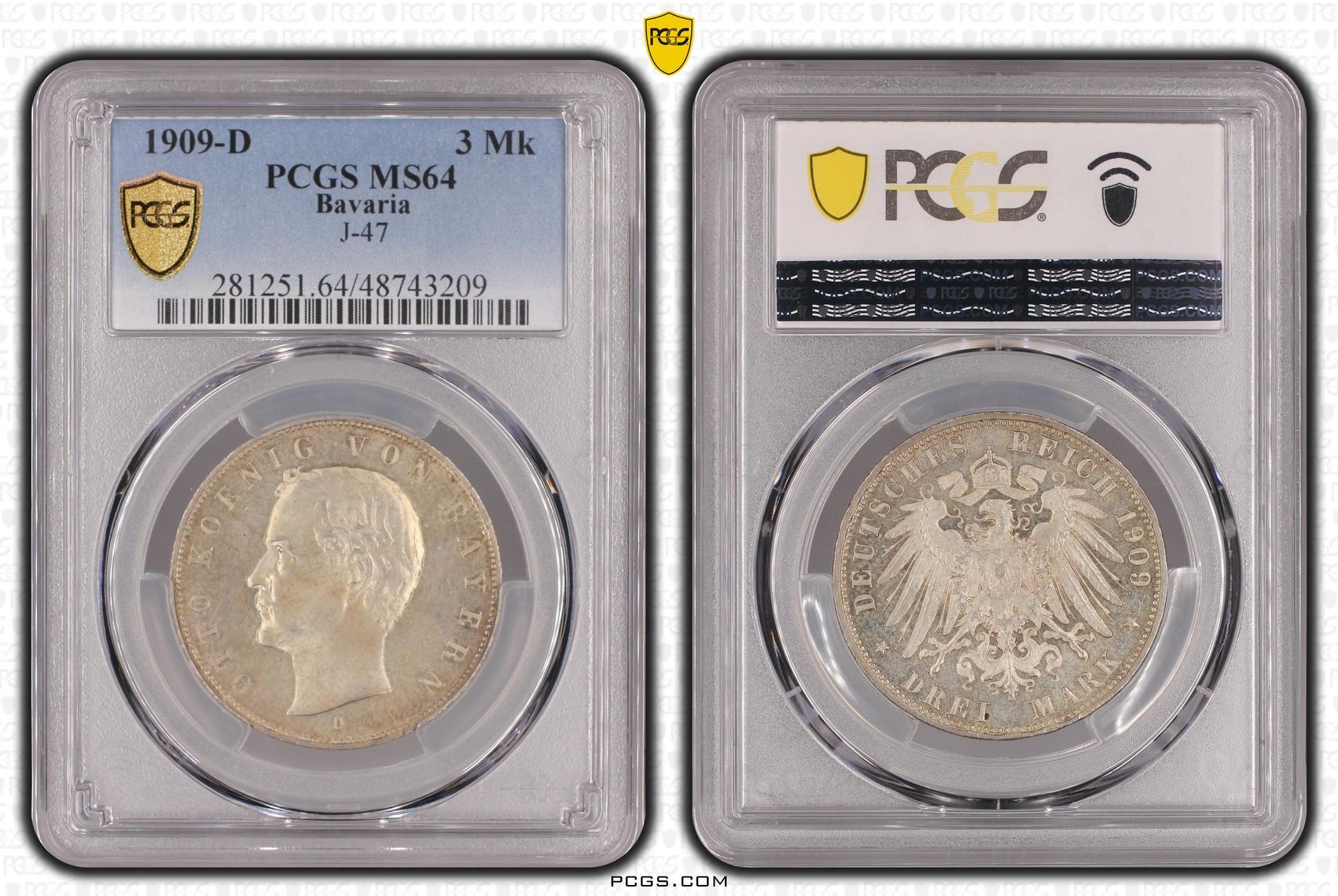 Bayern 3 Mark 1909 Otto 1886-1913, toll erhalten MS64 | MA-Shops