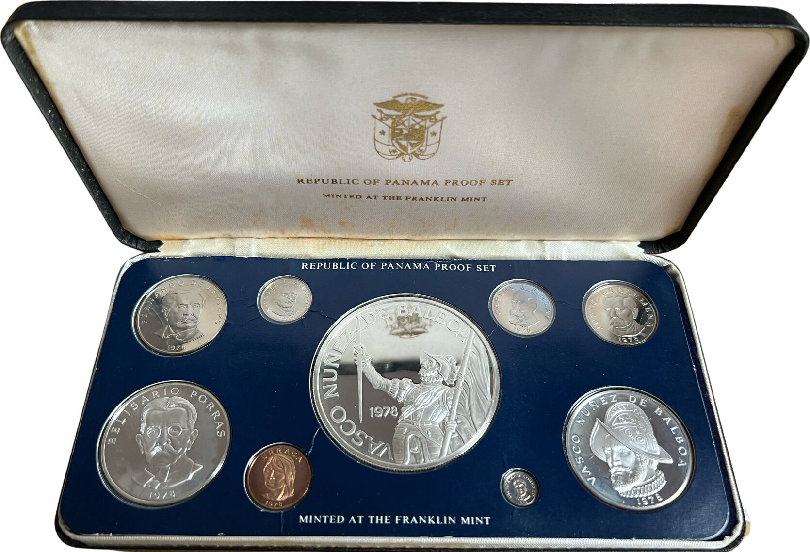 Panama 1978 Proof Coin Set of 9 Complete - Silver Balboa Box and COA ...
