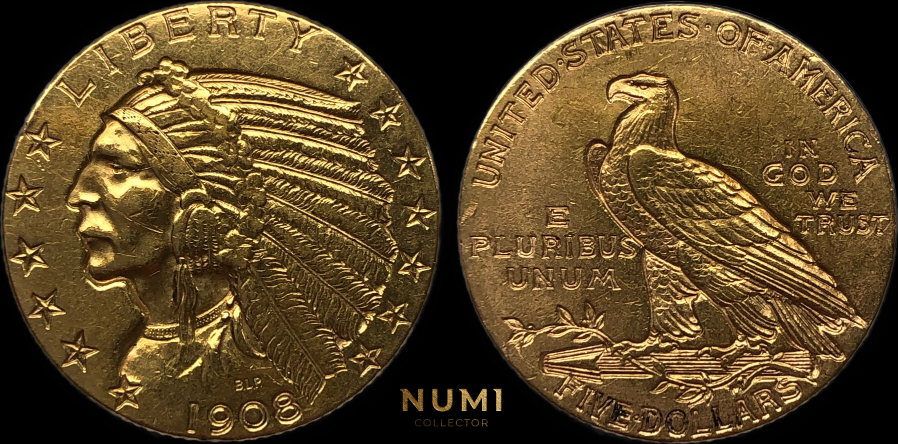 USA 5 Dollars 1908 INDIAN HEAD GOLD | MA-Shops