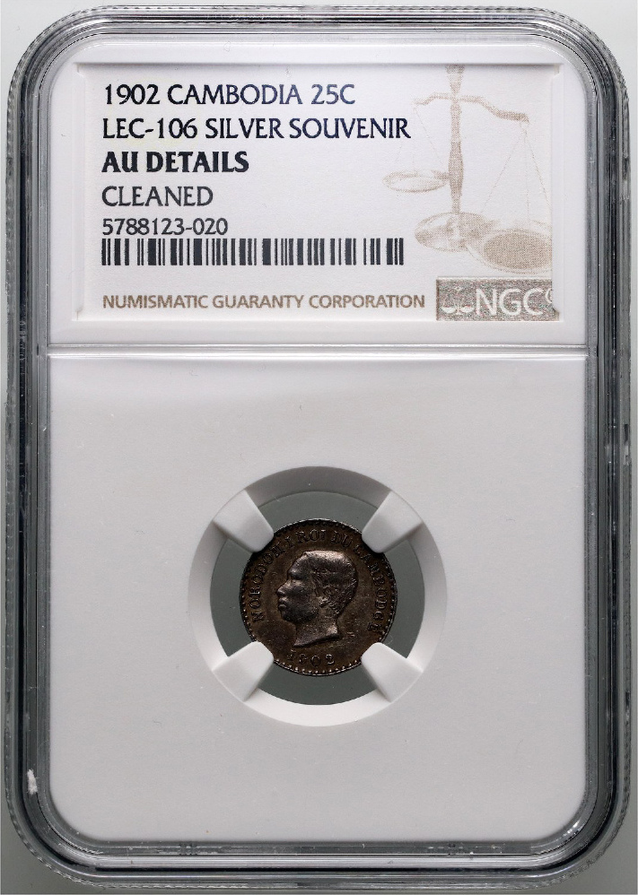 CAMBODIA 25 Centimes 1902 Norodom I, Souvenir issue NGC AU Details | MA ...