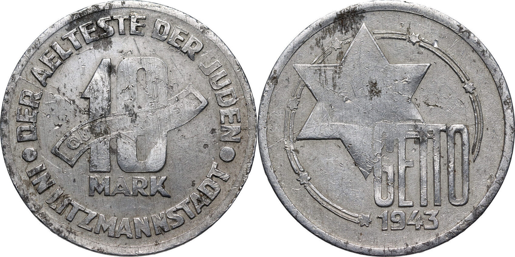 LODZ GHETTO 10 Mark 1943 Lodz, aluminum SS+ | MA-Shops