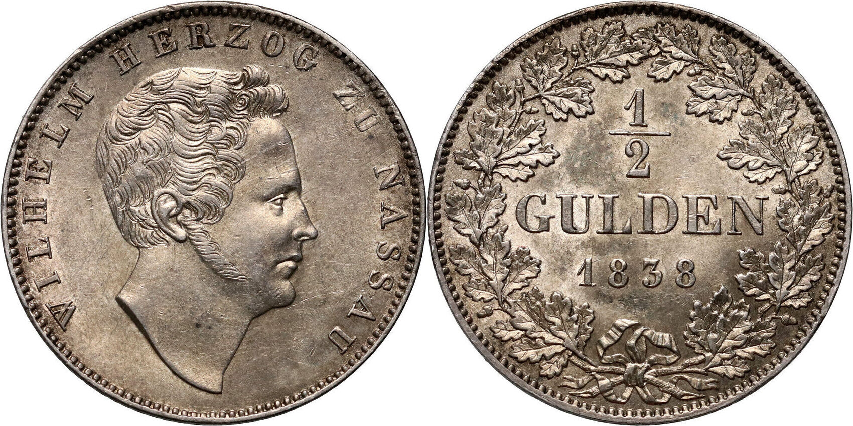 GERMANY (NASSAU) 1/2 Gulden 1838 Wilhelm ST- | MA-Shops