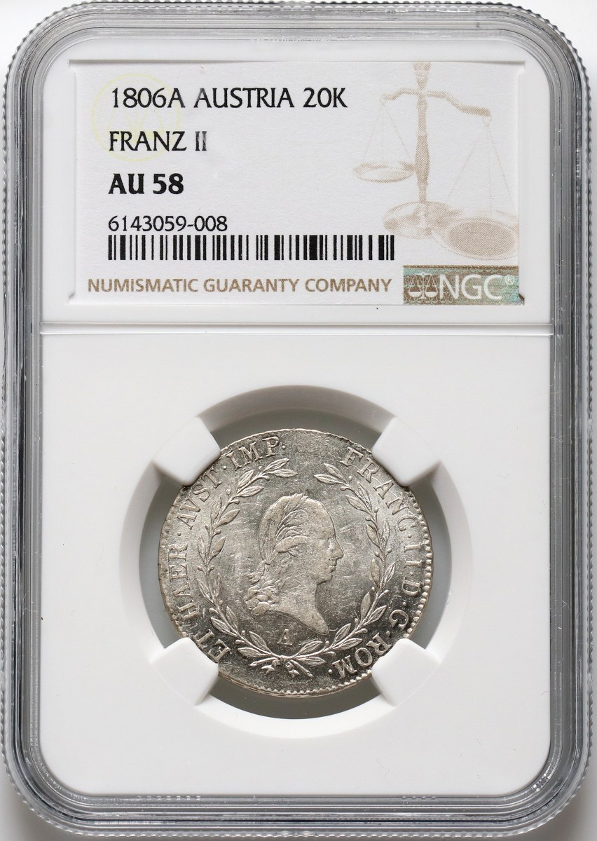 Austria 20 Kreuzer 1806 Franz II, Vienna Mint NGC AU 58 | MA-Shops