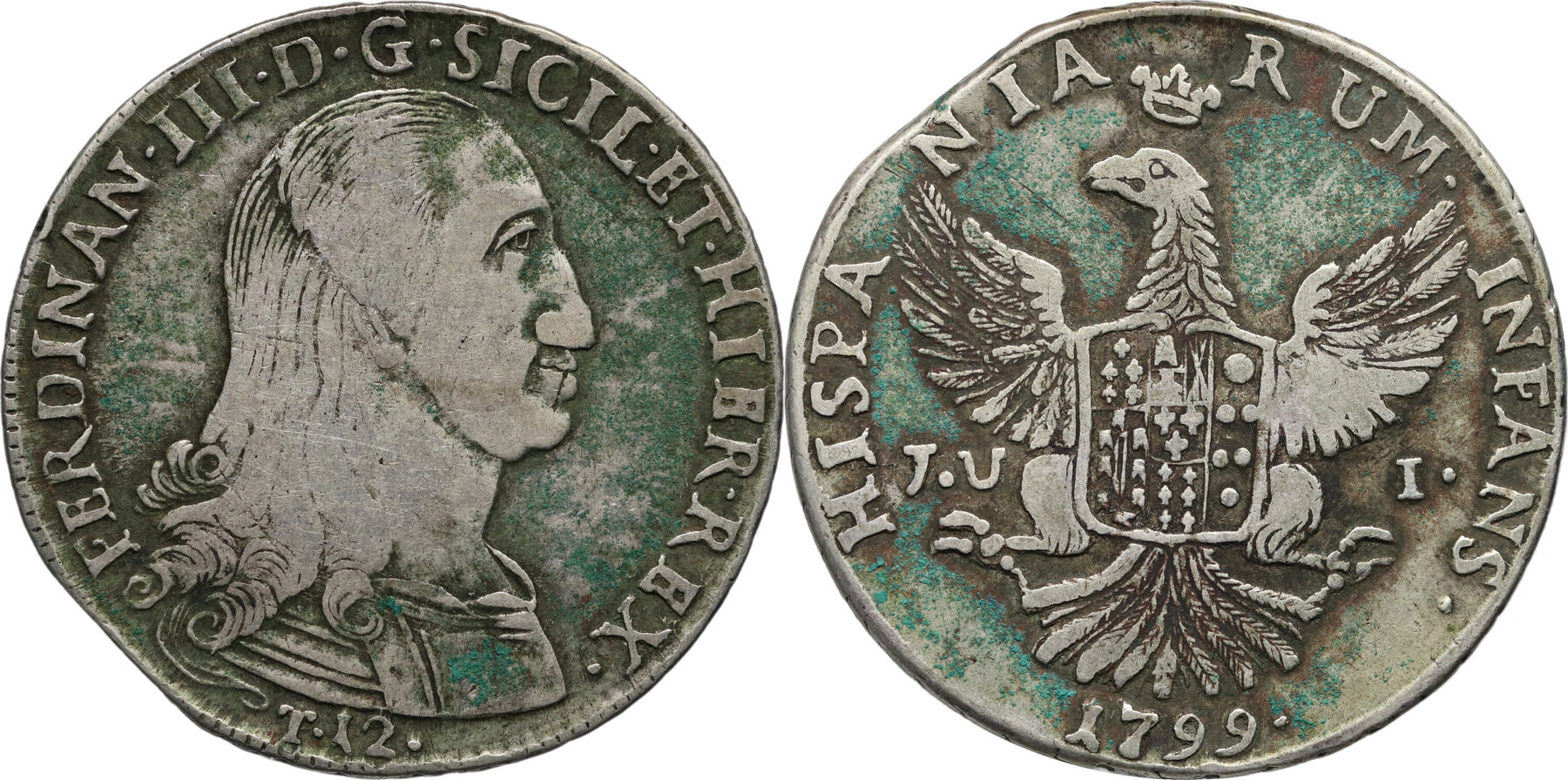 Italy (Sicily) 12 Tari 1799 Ferdinando III, Head Under Lettering ...
