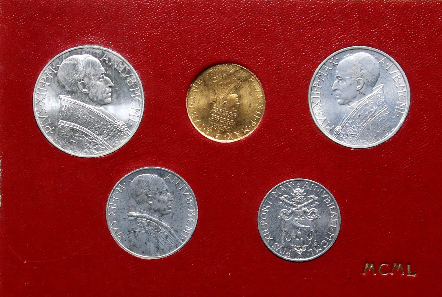 Vatican (Papal States) 1 Lira to 100 Lire 1950 Pius XII, Set of 5 Coins ...