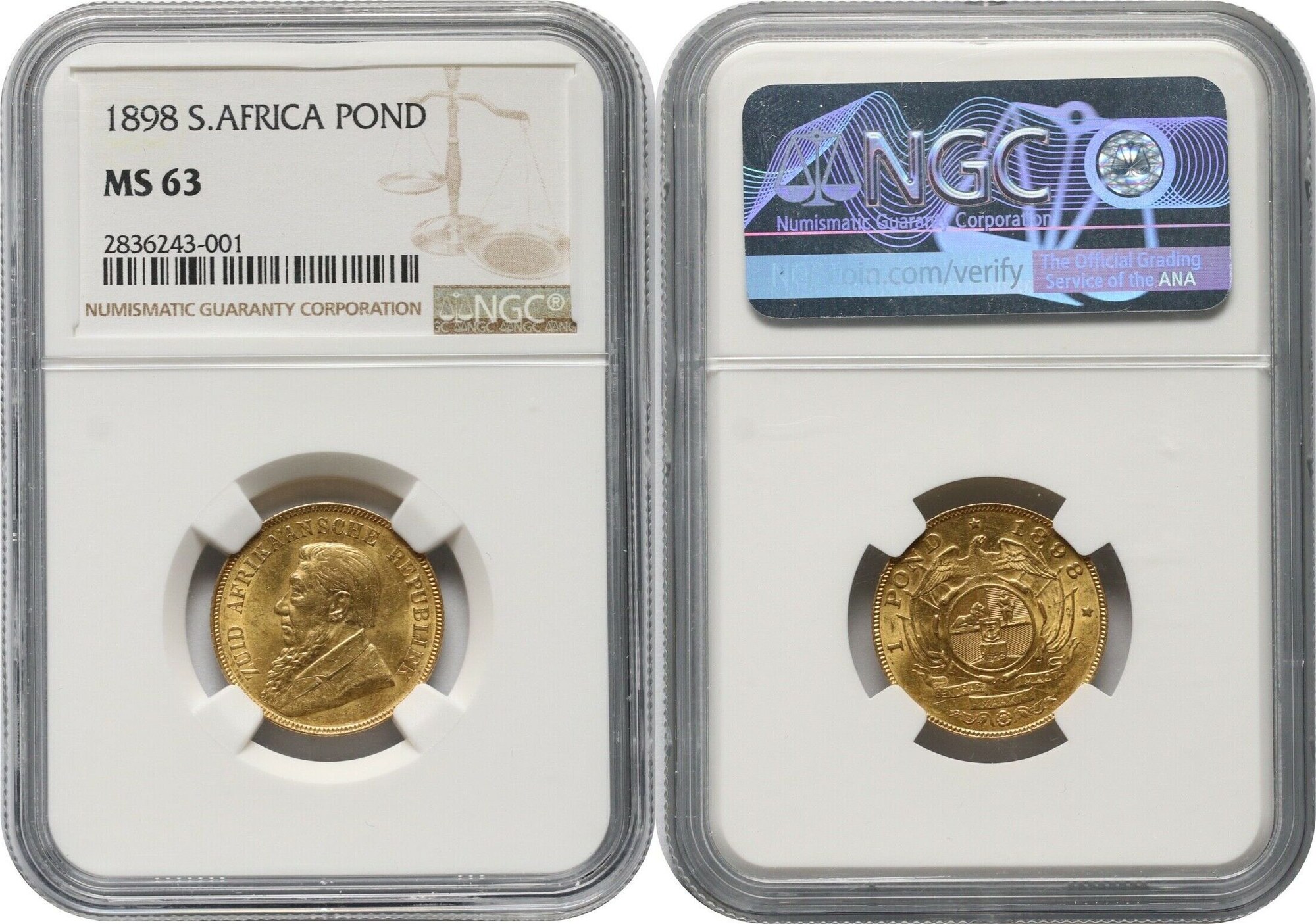 S.AFRICA POND 1898 NGC MS 63 | MA-Shops