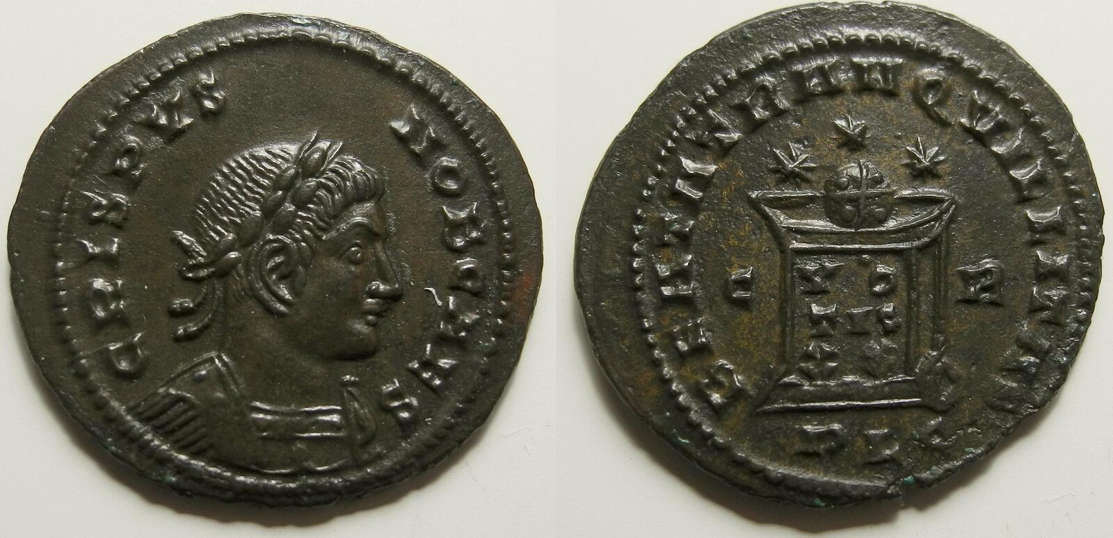 ROMAN EMPIRE Follis Crispus as Caesar, 317-326, Lugdunum mint near EF ...