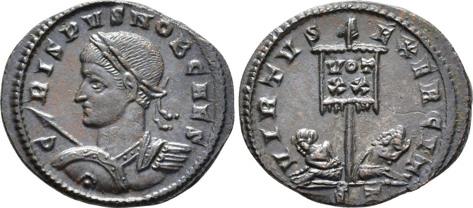 ROMAN EMPIRE Follis Crispus as Caesar, 317-326, Ticinum mint near EF ...