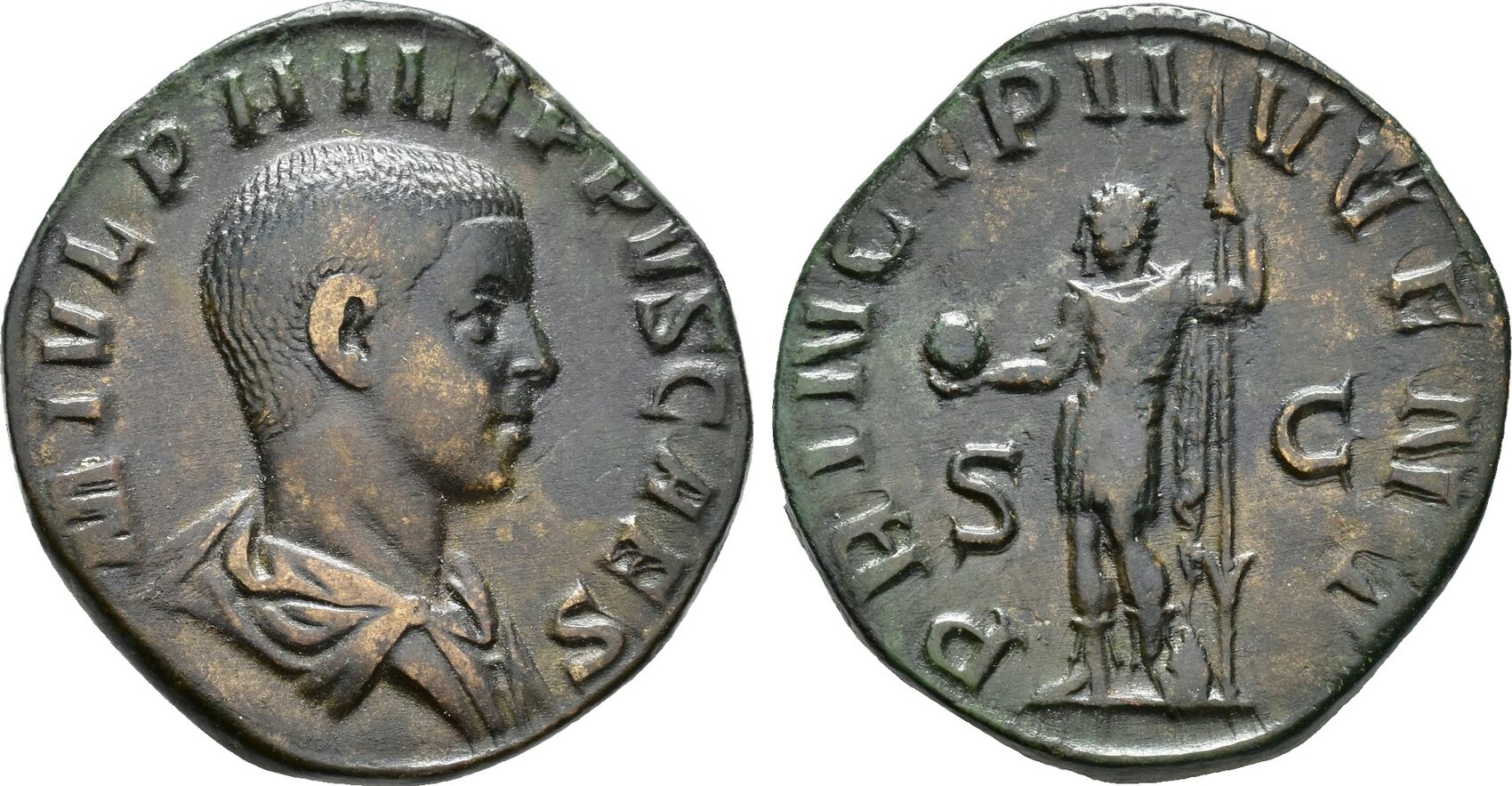 ROMAN EMPIRE Sestertius Philippus II as Caesar, 244-247, Rome mint VF ...
