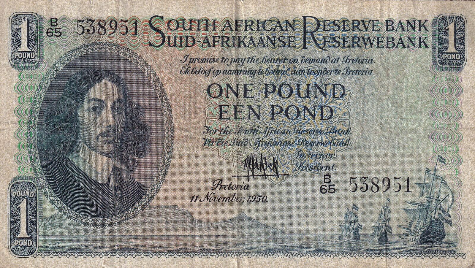 Südafrika 1 rand 1950 1 Pound - Jan Van Riebeek - Lion - 11-11-1950 ...