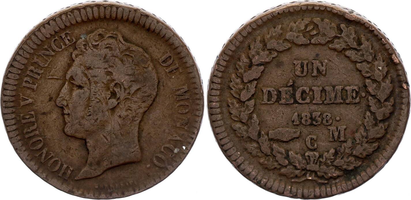 Monaco 1 Décime Honoré V - 1838 MC IV / S | MA-Shops