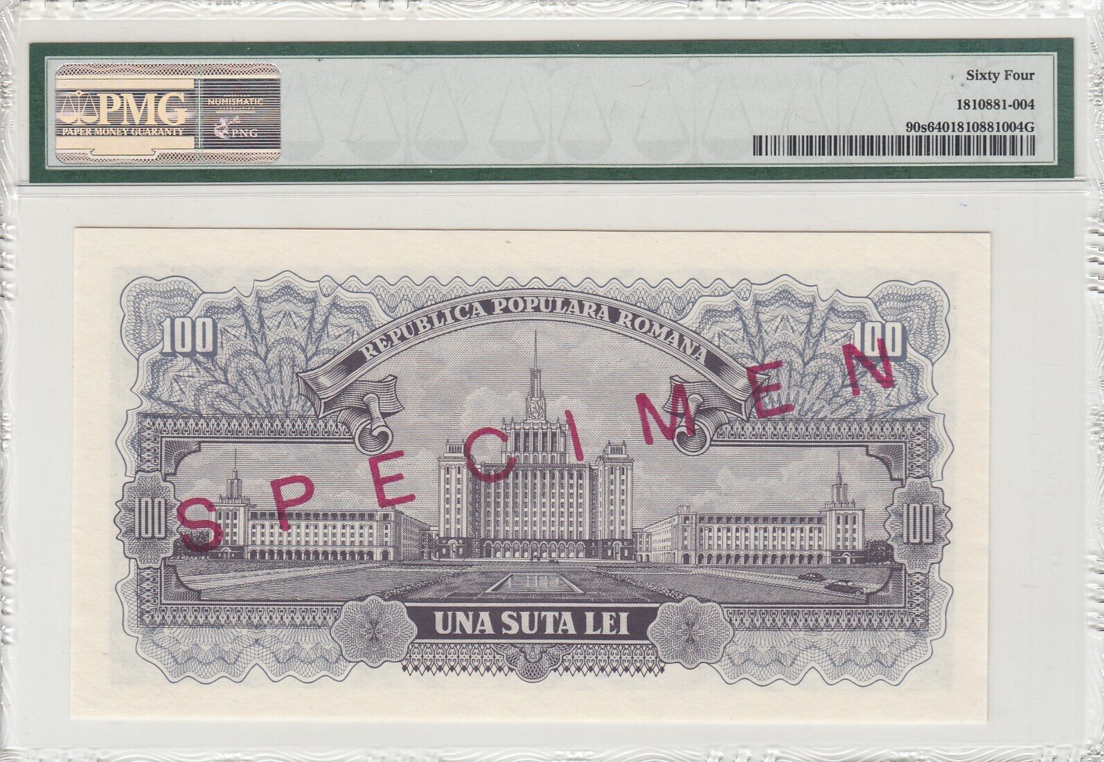 Rumänien 100 Lei - Nicolae Balcescu - 1952 - Specimen - PMG 64 - P.90s ...