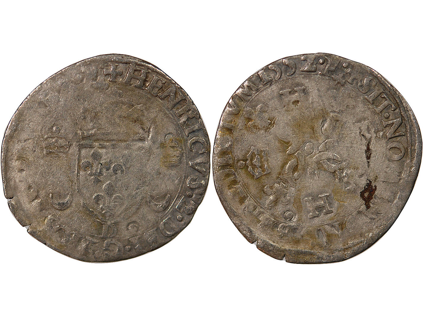 Frankreich HENRY II - DOUZAIN WITH CRESCENTS - 1552 D LYON IV / S+ | MA ...