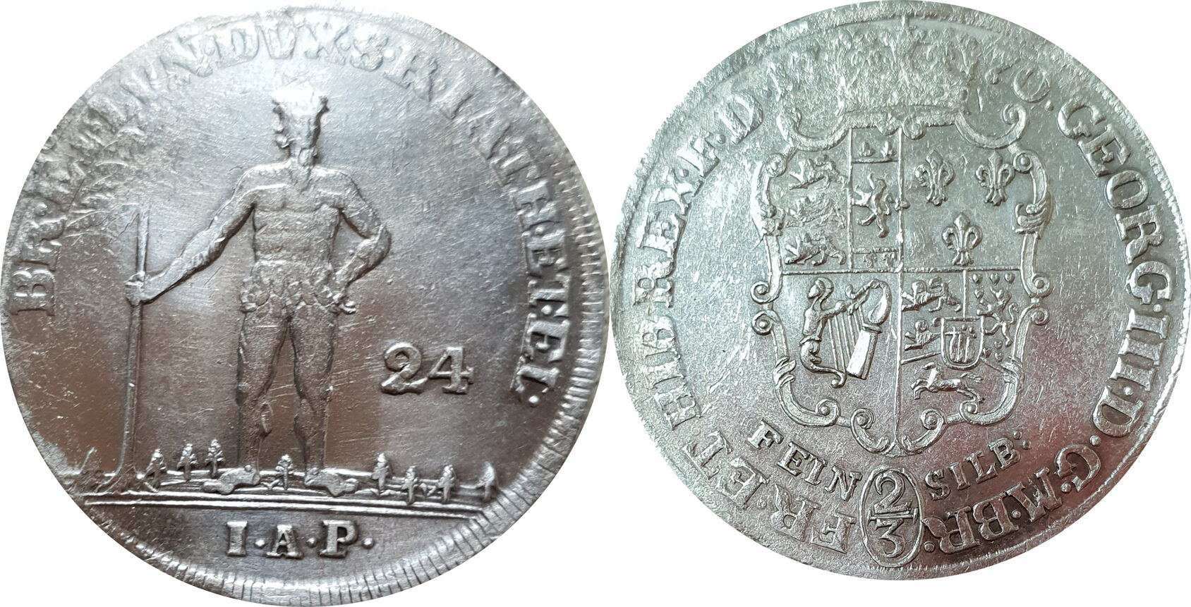 2/3 Taler 1770 Braunschweig Calenberg Hannover 24 MG Giant Wildman Rare ...