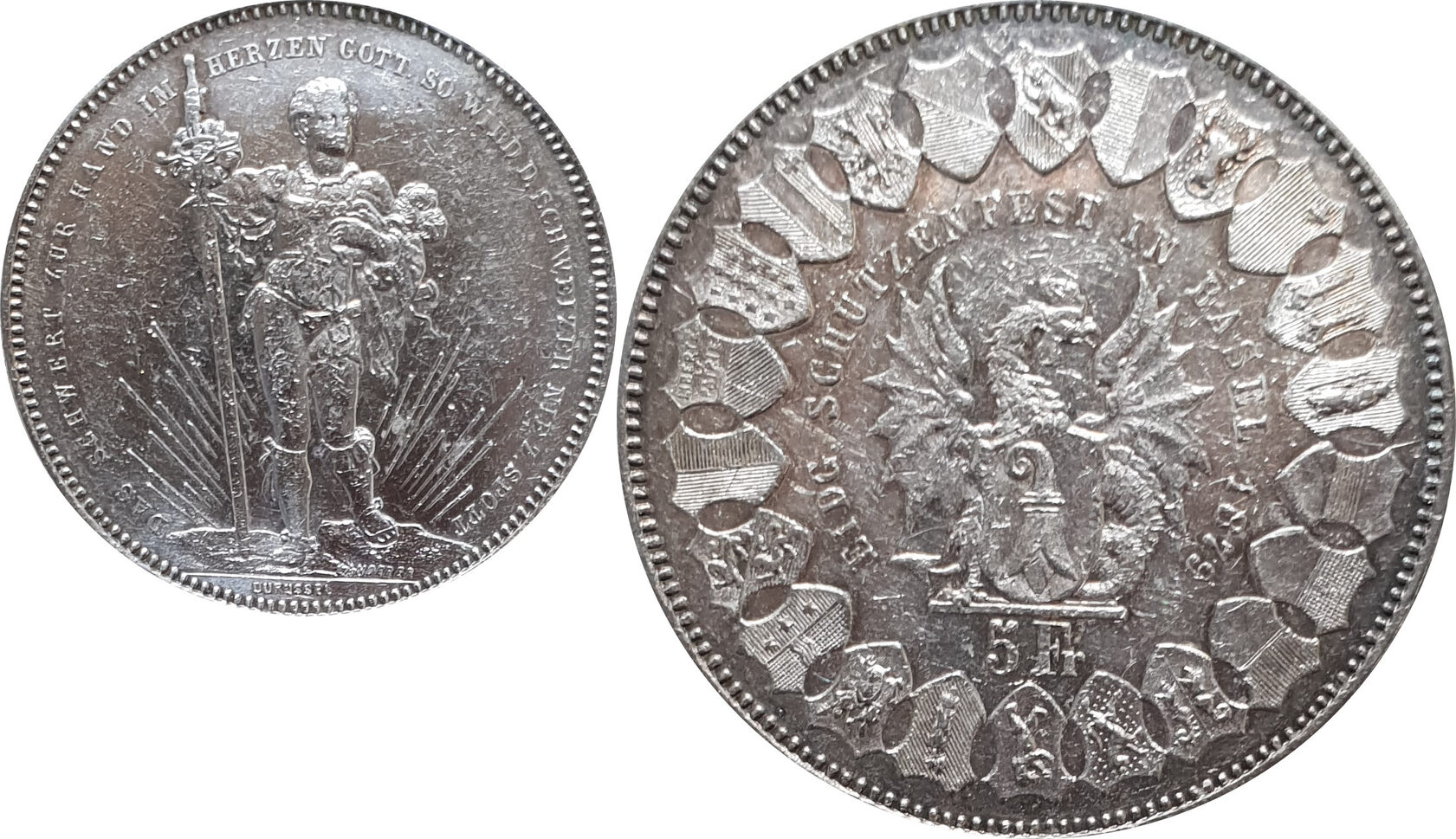 5 Francs 1879 Switzerland Basel 1 Shooting Thaler Taler = Coin Silver ...