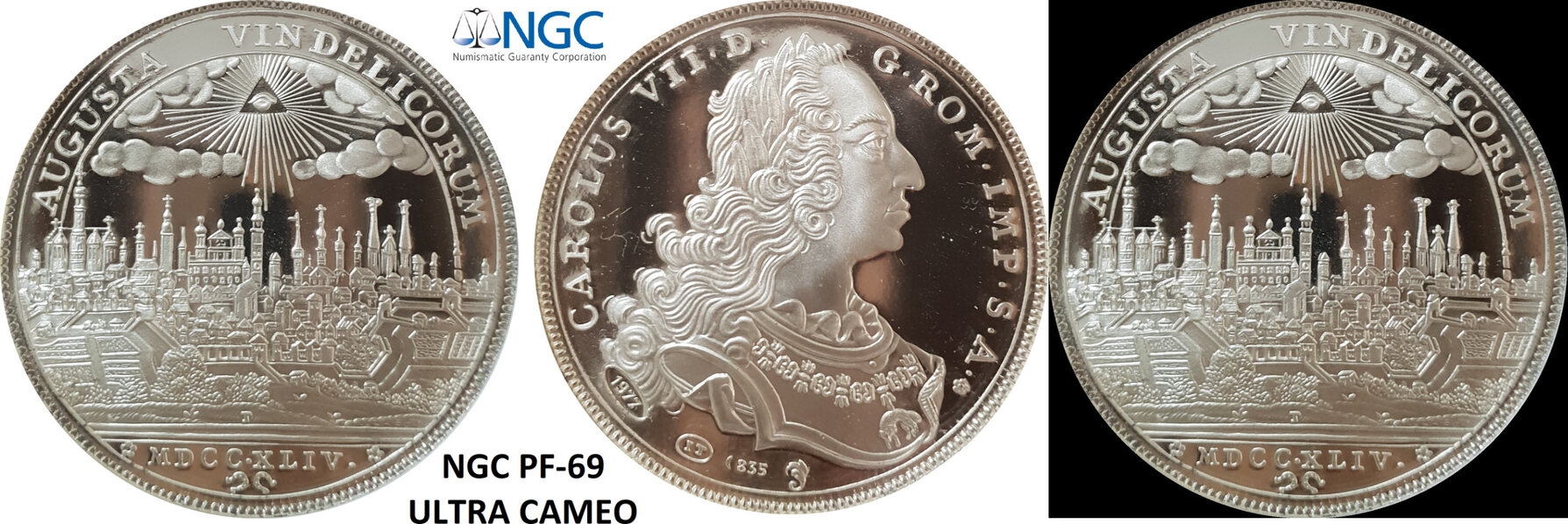 Taler NGC Augsburg 1744 1977 PF69 UC Silver City View Official Restrike ...
