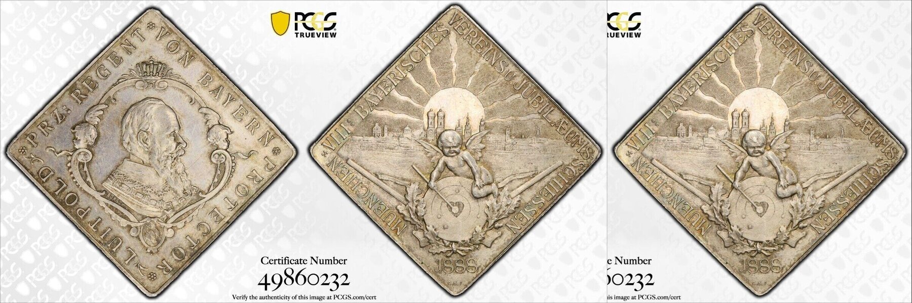Medal 1888 PCGS Munich SP-63 Proof Silver City View Klippe Bavaria ...