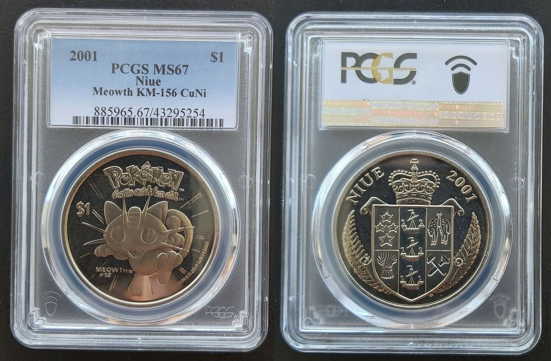 2001 NIUE 1$ UNC COIN YEAR KM#156 POKEMON MEOWTH PCGS GRADING MS67 TOP ...