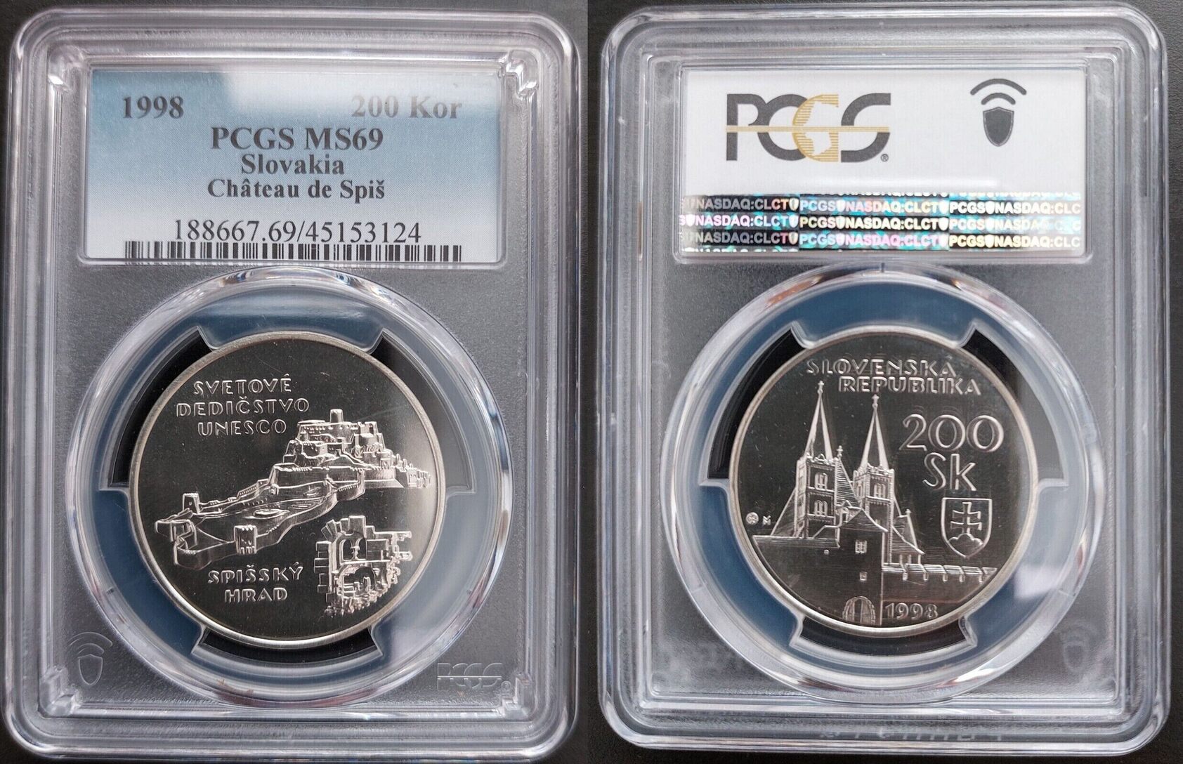 200 KORUN 1998 SLOVAKIA SILVER UNC COIN KM#44 SPIS CASTLE PCGS MS69 TOP POP | MA-Shops