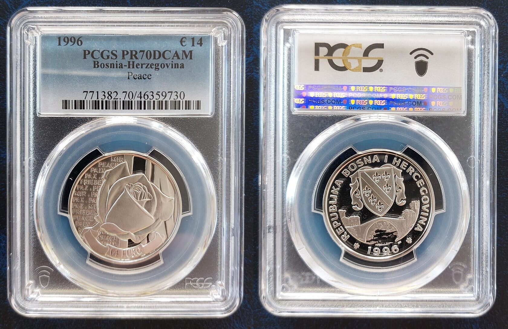 14 EURO 1996 BOSNIA HERZEGOVINA SILVER PROOF COIN YEAR KM#88 PEACE PCGS ...