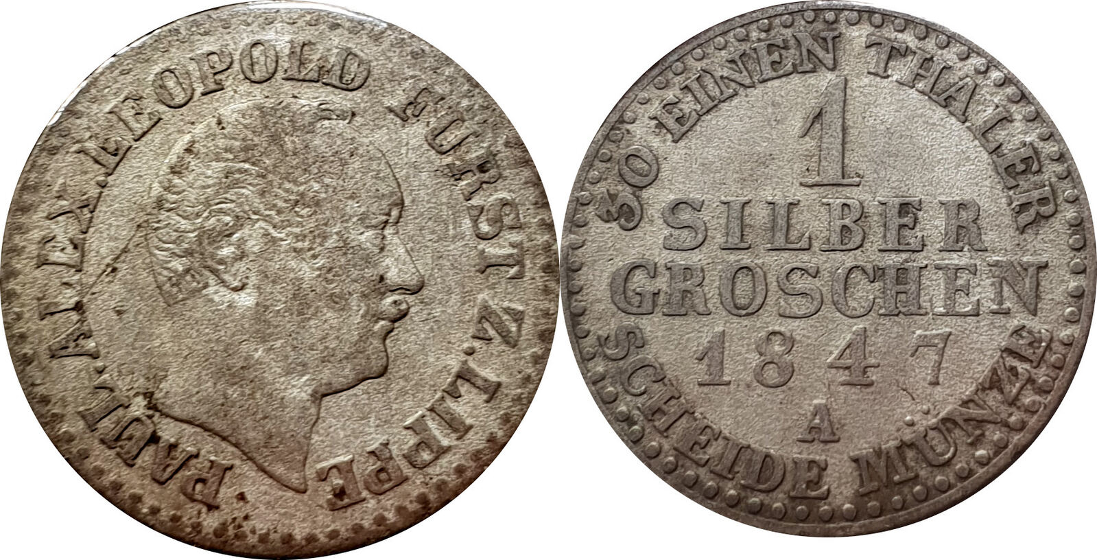 1 Groschen 1847 Lippe Detmold Silver Coin aUnc Germany 1 SilberGroschen ...