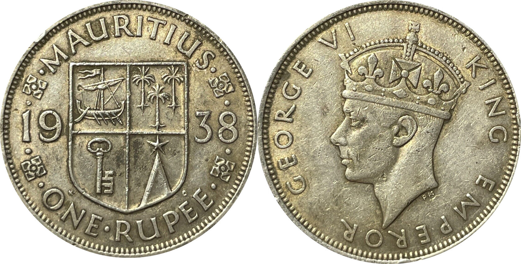 1 Rupee 1938 Mauritius Silver Coin George VI British Colony | MA-Shops
