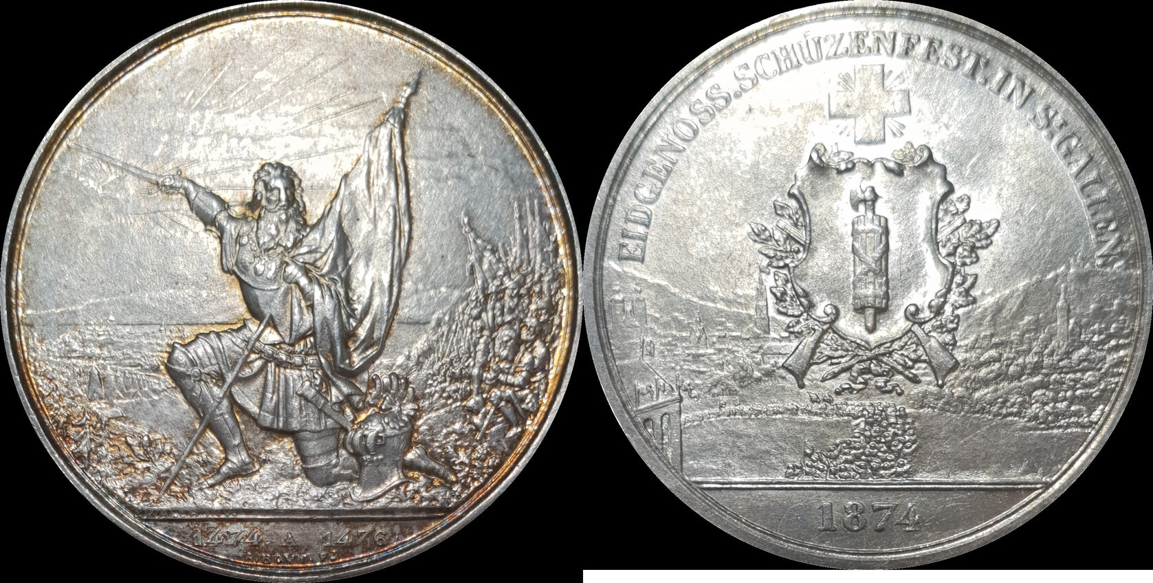 5 Francs 1874 Switzerland St Gallen Shooting Taler Silver Unc Coin Full ...