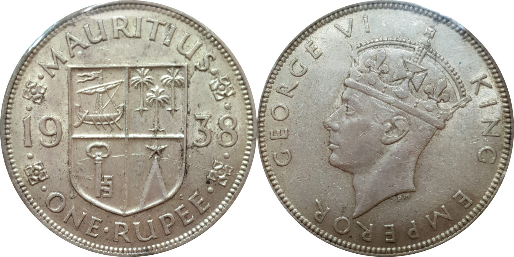 1 Rupee 1938 Mauritius Silver Coin George VI British Colony | MA-Shops