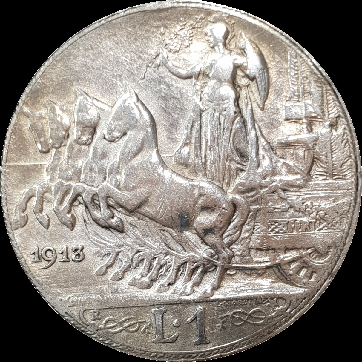 1 Lira 1913 Italy Silver Coin Quadriga Lire Victor Emmanuel III Earlier ...