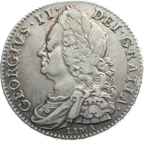 1/2 Crown 1746 Great Britain AU HalfCrown Lima Silver Coin George II UK ...