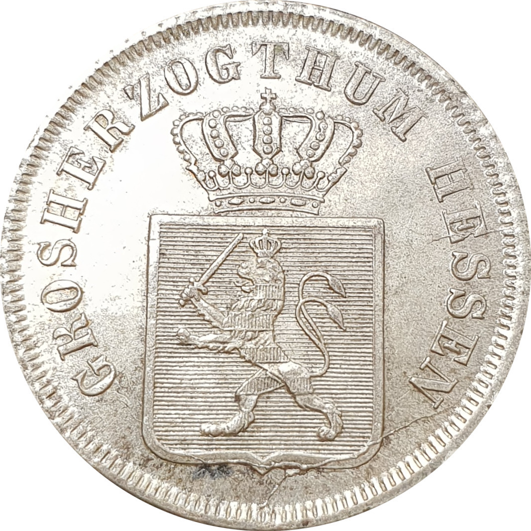 6 Kreuzer 1846 Hesse Darmstadt Unc Silver Coin Germany German State unz ...