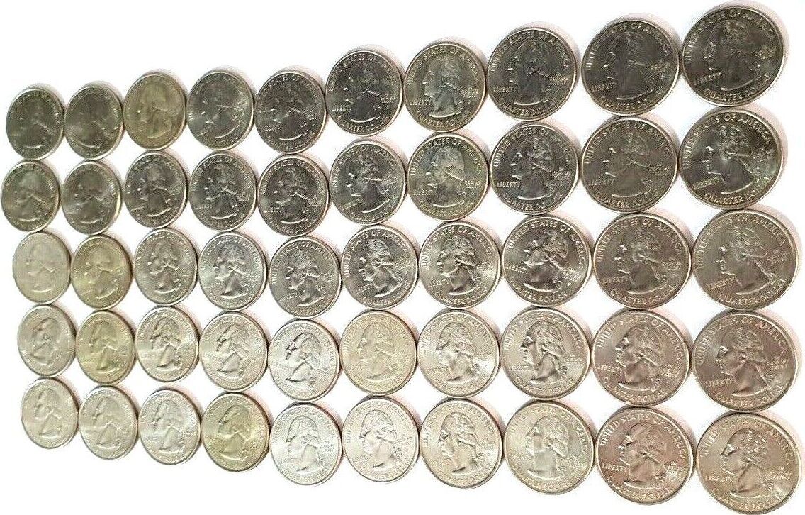 25 Cent US USA 50 State Quarters Unc 199-2008 Full Set Free Shipping ...