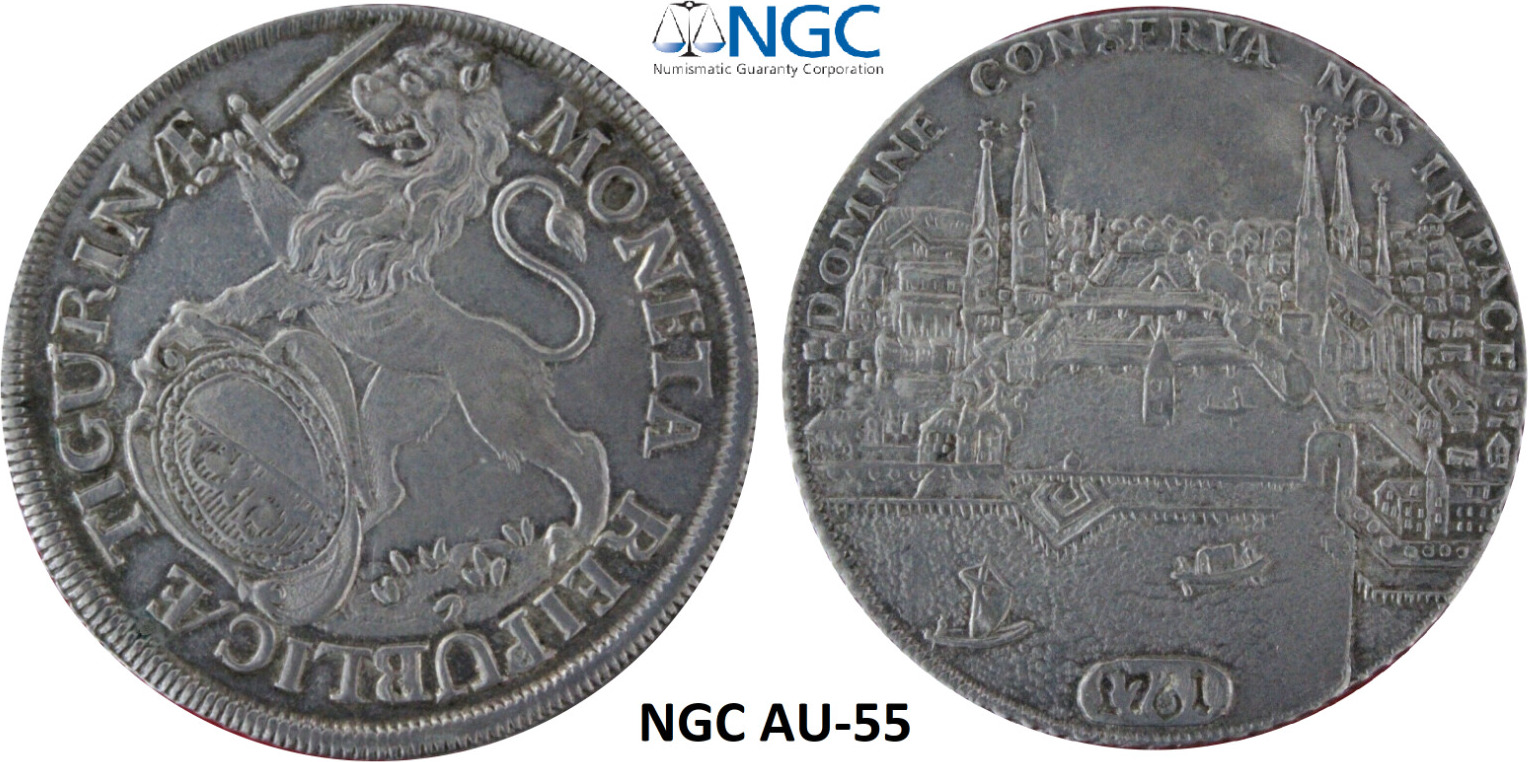 55 1 Thaler 1761 NGC Zurich AU- City View Silver Aunc Coin Switzerland Rare | MA-Shops