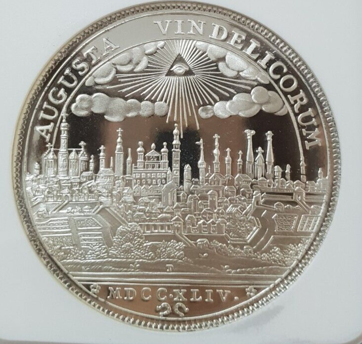 Taler NGC Augsburg 1744 1977 PF69 UC Silver City View Official Restrike ...